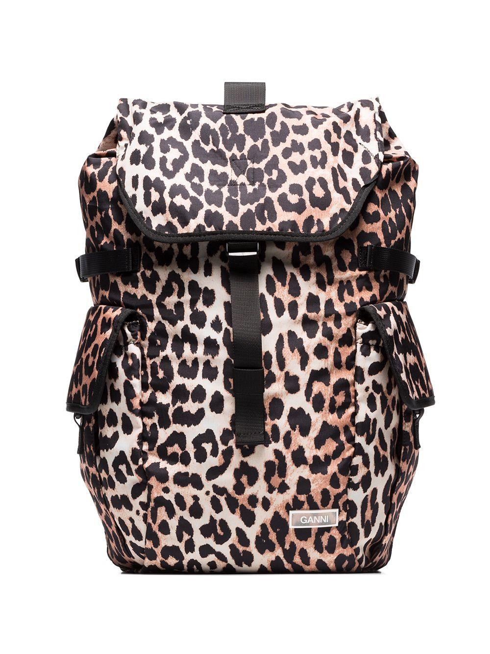 Ganni Leopard Print Backpack in Black | Lyst