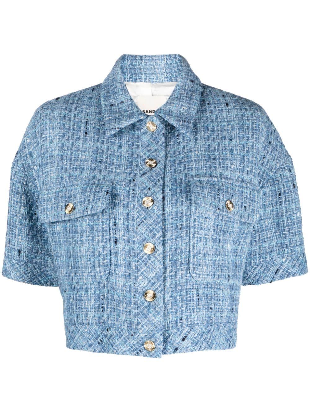 Sandro Short-sleeve Tweed Jacket in Blue | Lyst