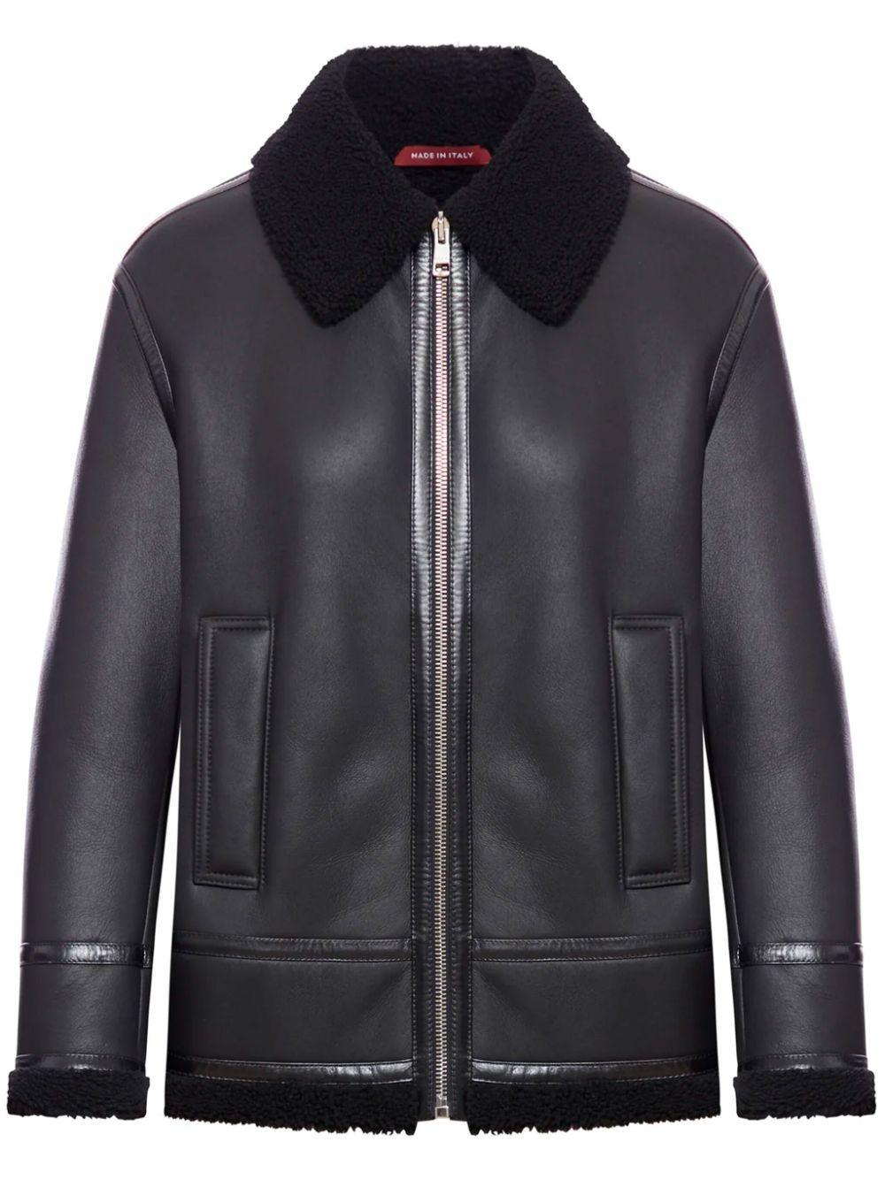 Gucci Shearling-Trim Leather Jacket in Black | Lyst