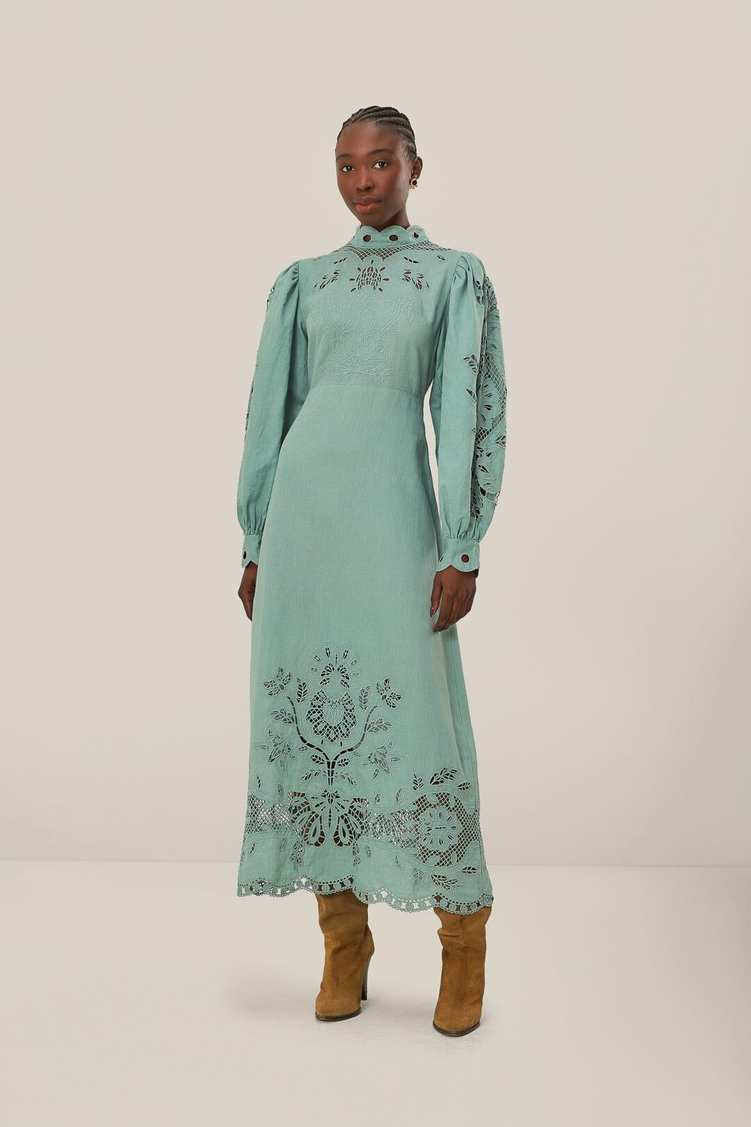 FARM Rio Long Sleeve Midi Dress in Green | Lyst