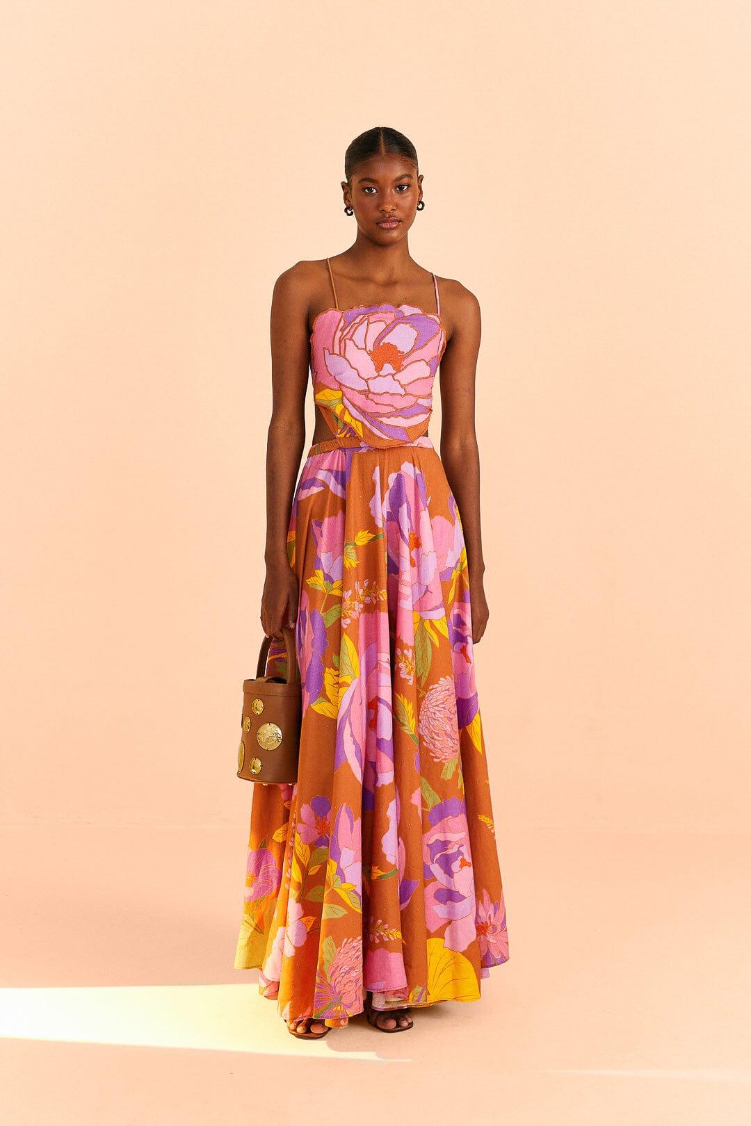 FARM Rio Embroidered Flower Top Maxi Dress in Orange | Lyst