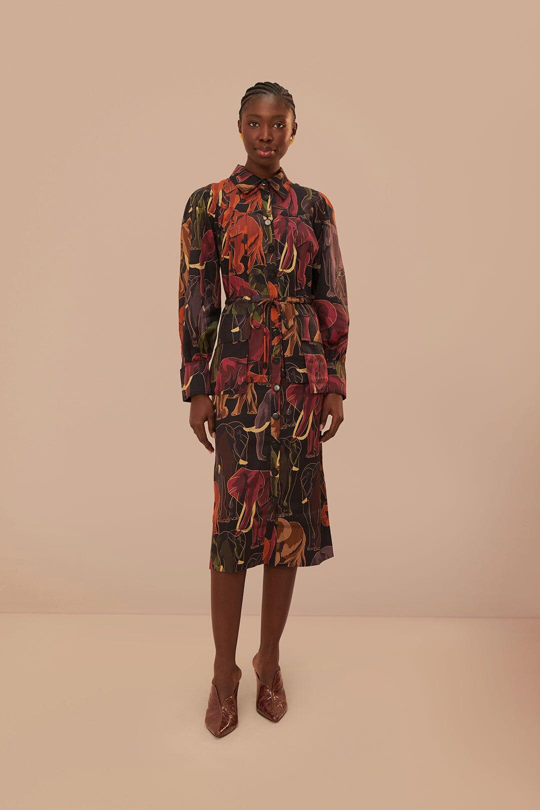 FARM Rio Elephants Long Sleeve Midi Dress, Elephants in Natural | Lyst