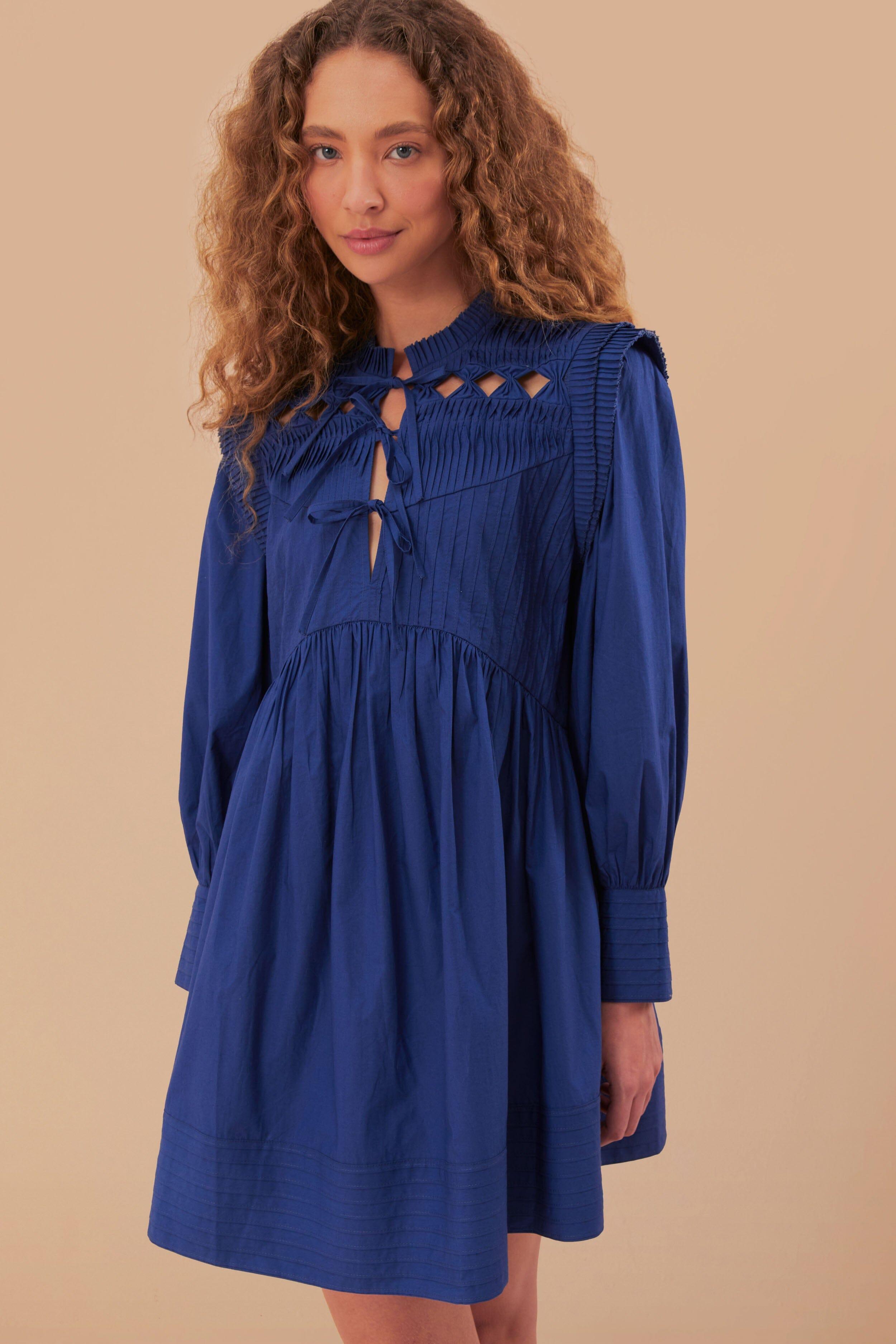 FARM Rio Open Yoke Mini Dress in Blue | Lyst