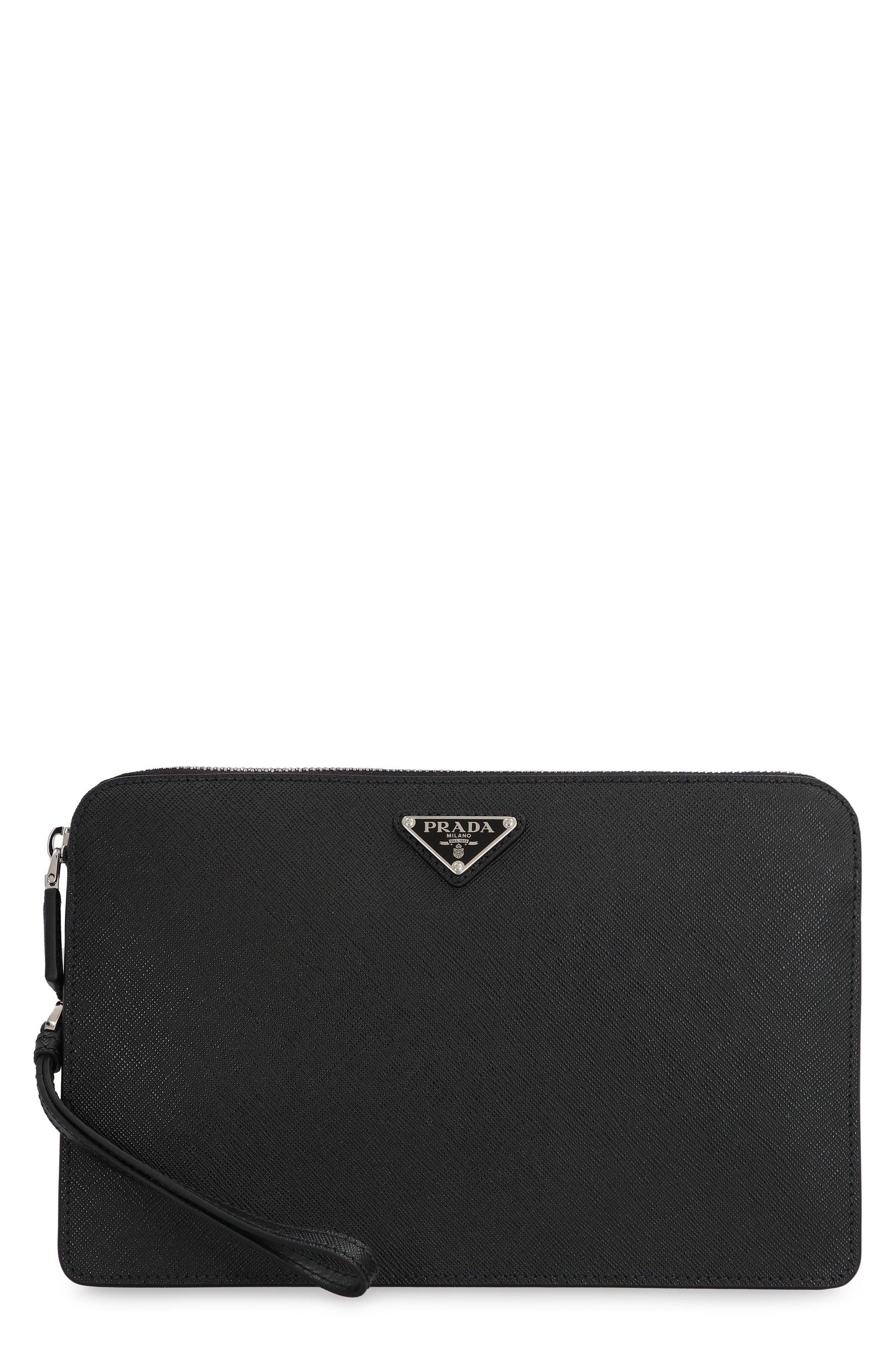 Prada Saffiano Leather Mini Pouch Handbag in Black for Men | Lyst