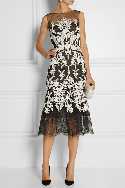 Oscar De La Renta Embellished Embroidered Tulle Midi Dress In Black Lyst