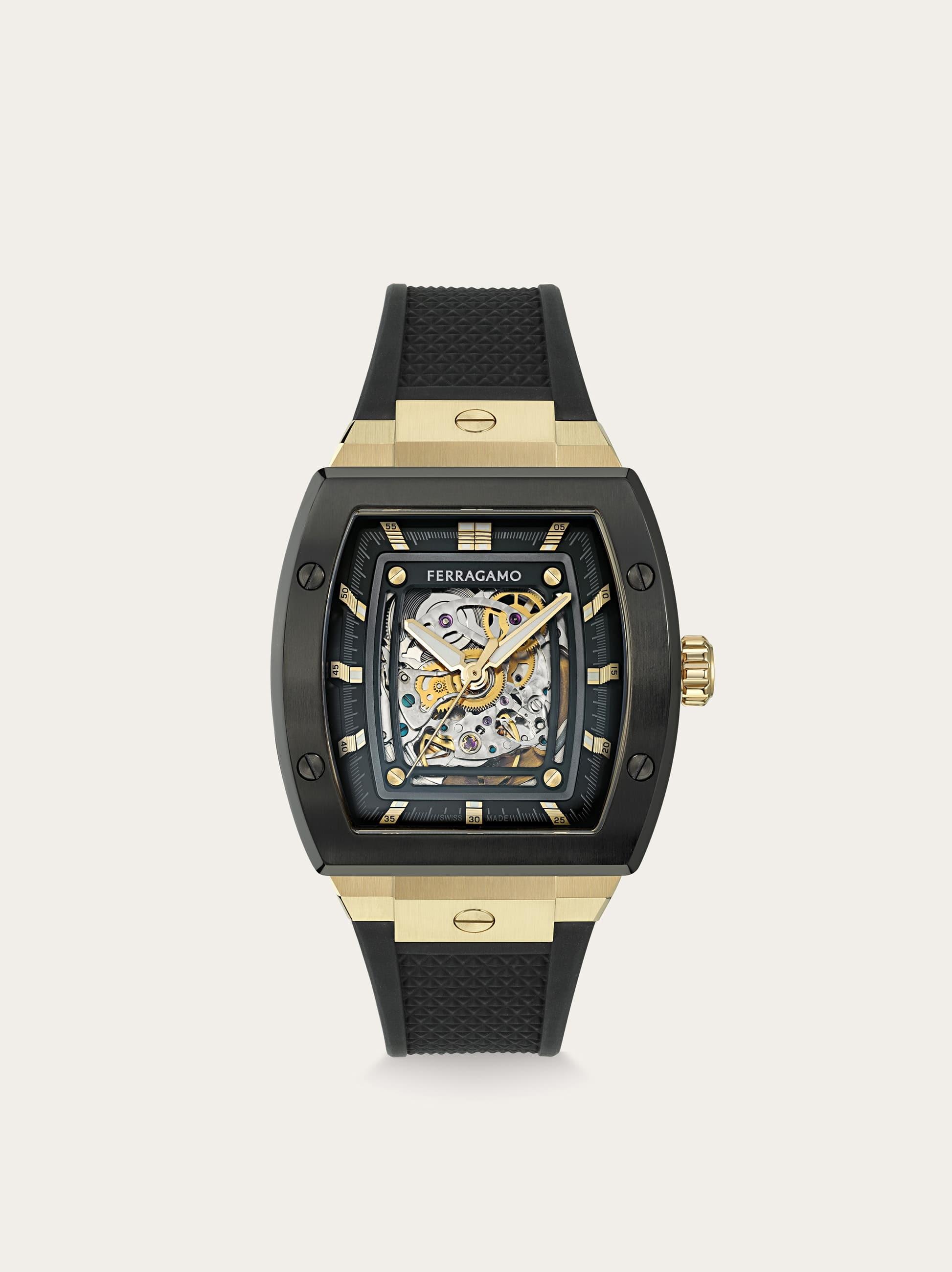 Ferragamo F-80 Tonneau Skeleton Watch in Black for Men | Lyst