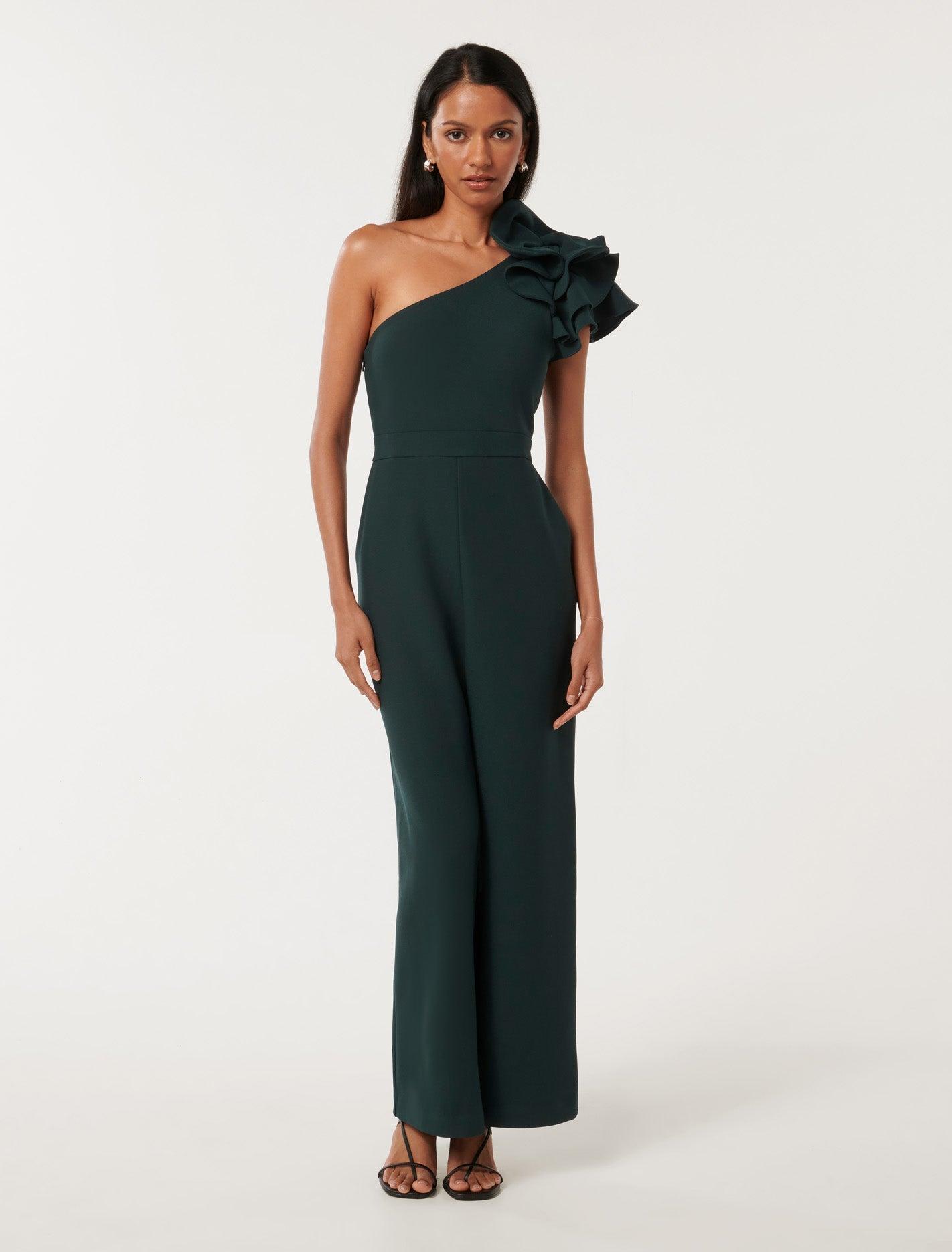 Forever New Celeste Petite Ruffle Jumpsuit in Green | Lyst UK