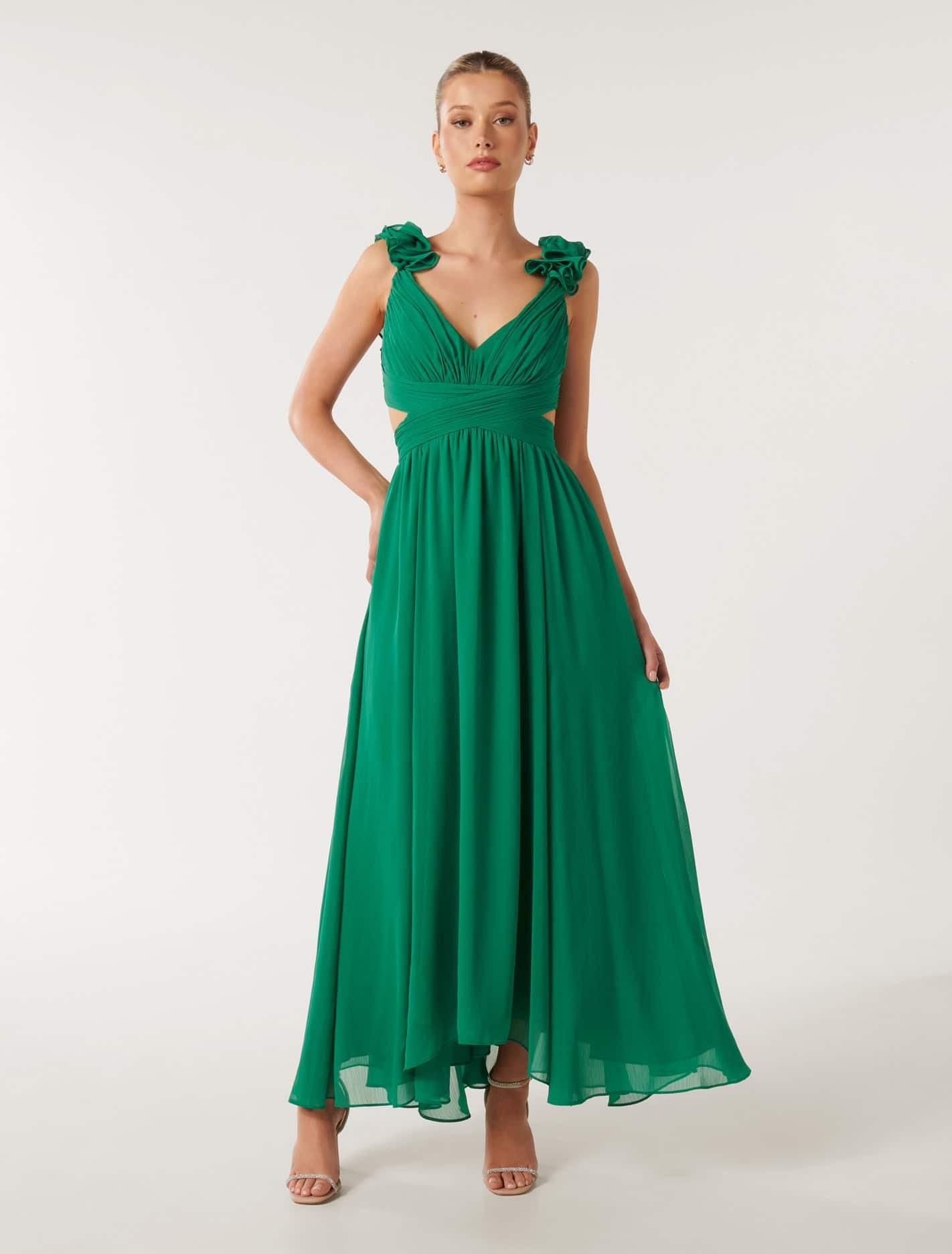 Forever New Selena Ruffle Shoulder Maxi Dress in Green | Lyst UK