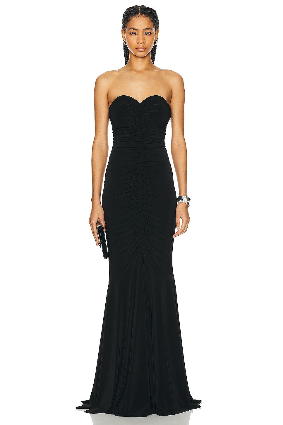 Norma Kamali Strapless Shirred Front Fishtail Gown in Black | Lyst