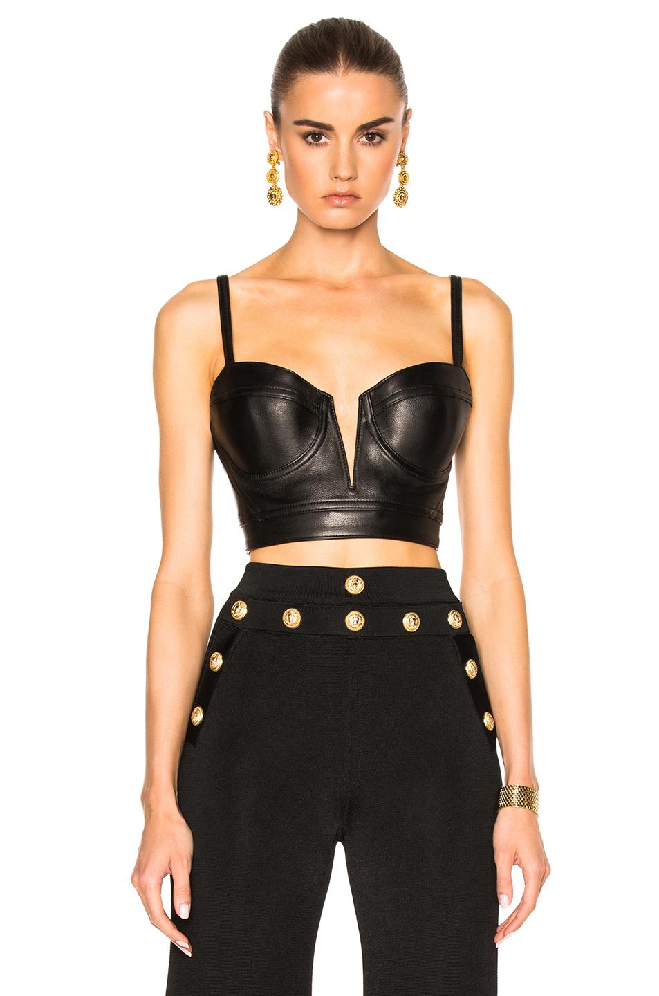 Balmain Leather Cropped Bra Top In Black Lyst