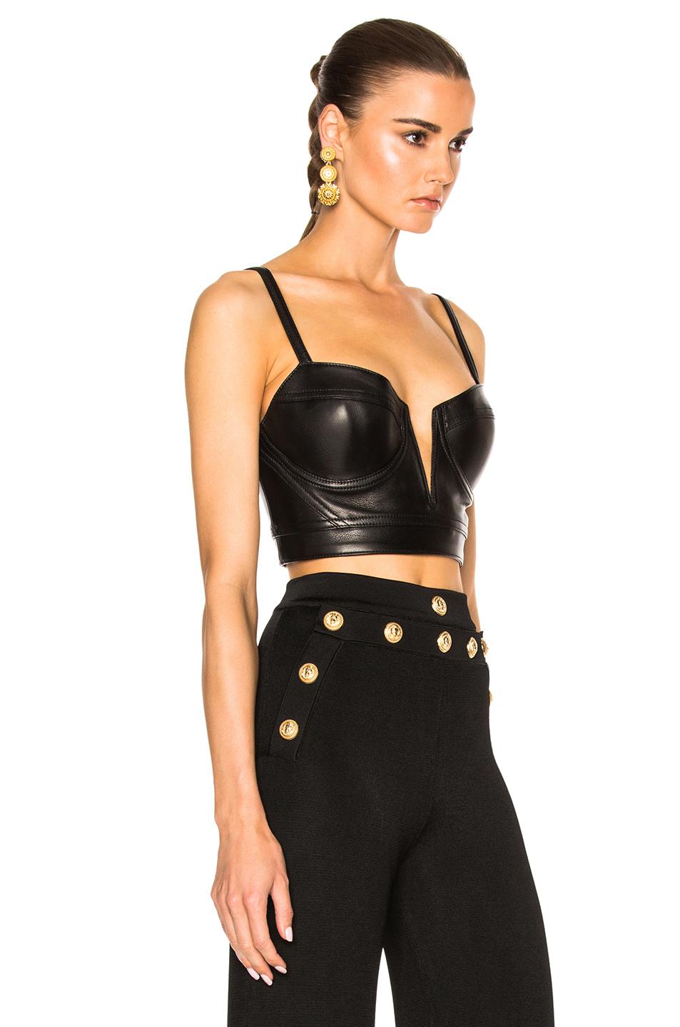 Balmain Leather Cropped Bra Top In Black Lyst