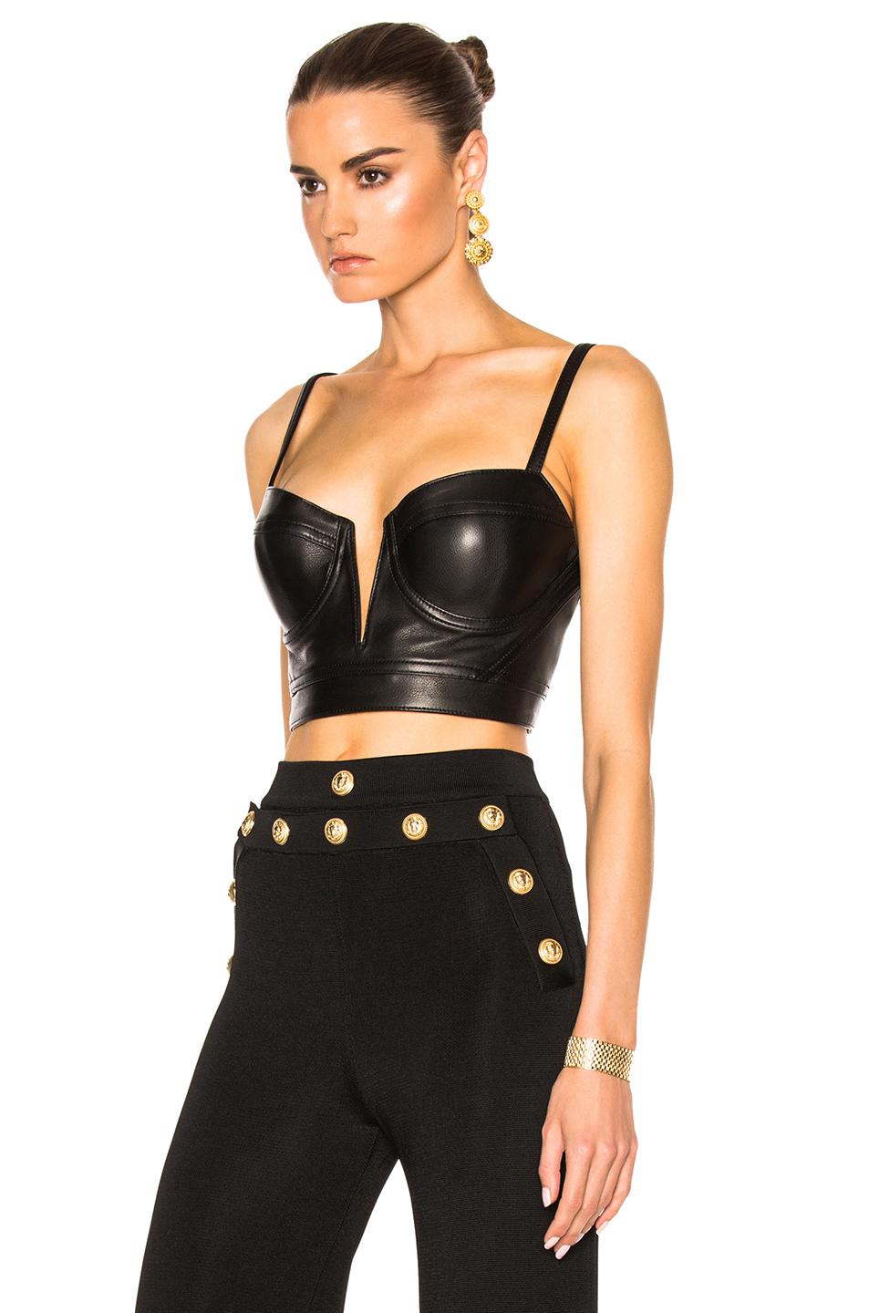 Balmain Leather Cropped Bra Top In Black Lyst