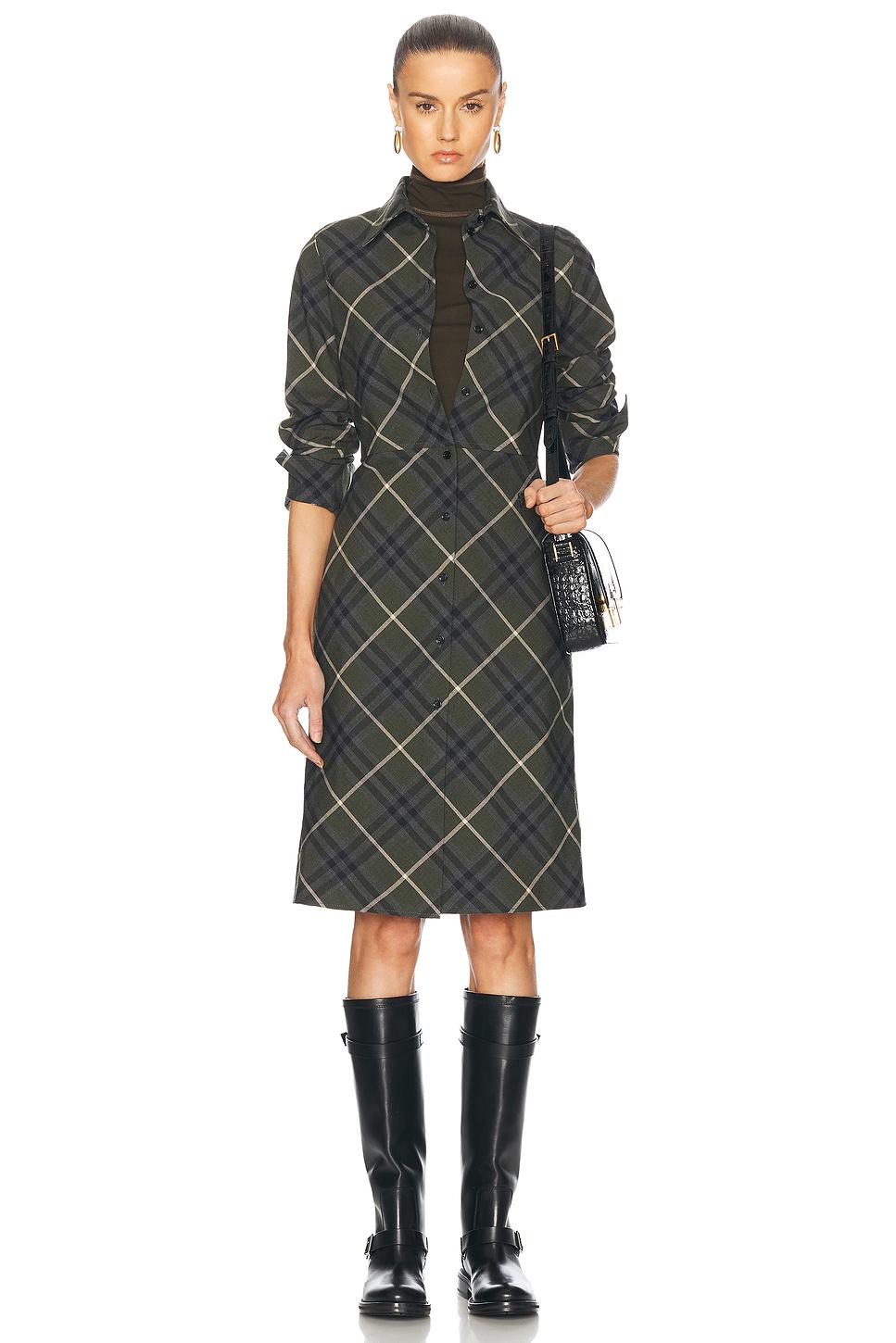 Burberry Long Sleeve Midi Dress in Black | Lyst