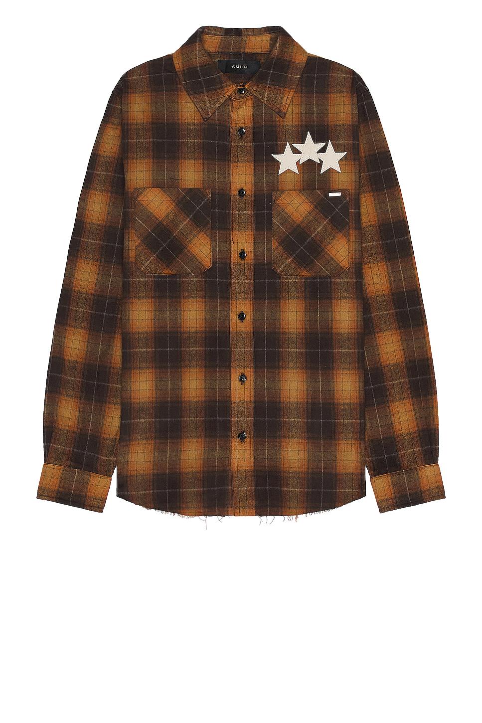 Amiri Star Leather Flannel Shirt in Brown for Men | Lyst