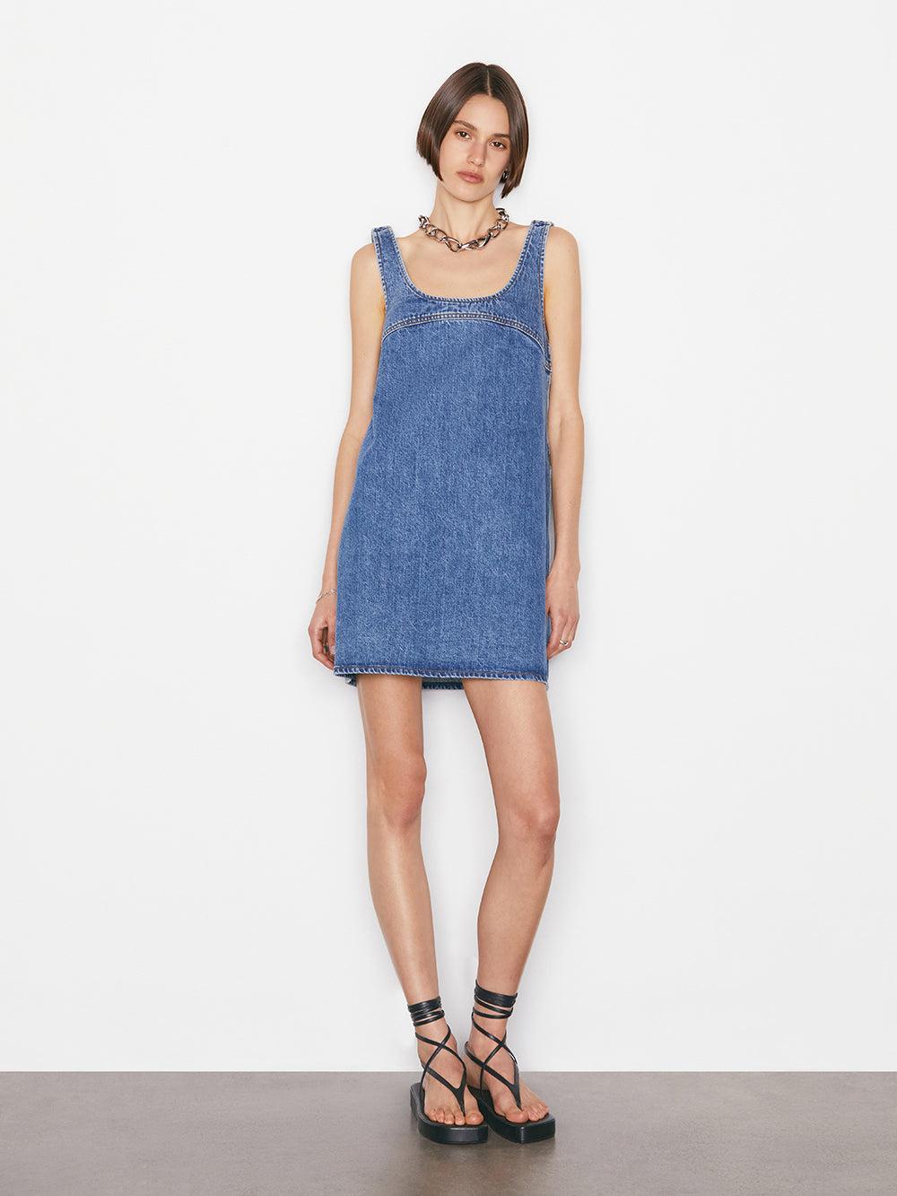 FRAME Micro Flare Denim Dress in Blue | Lyst