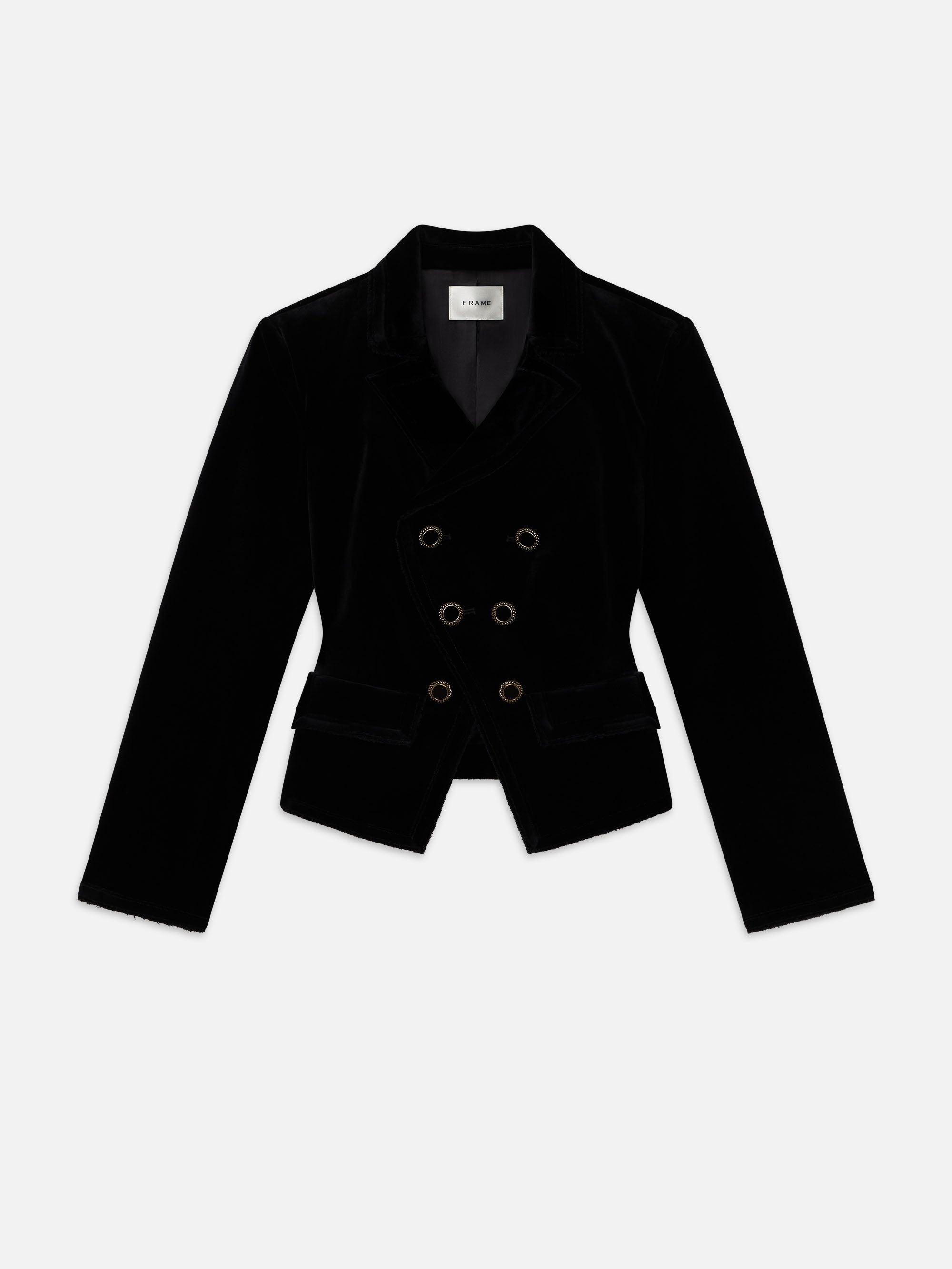 FRAME Shrunken Velvet Blazer in Black | Lyst