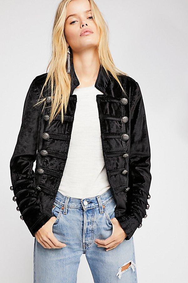 Free People Fitted Velvet Military Jacket in Black - Lyst