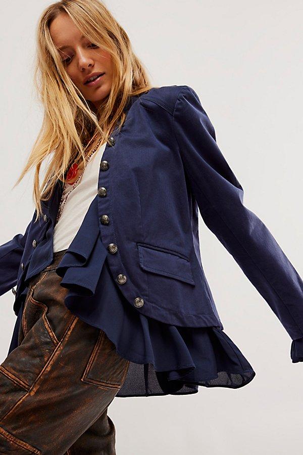 Free People Ruffles Romance Jacket in Blue | Lyst