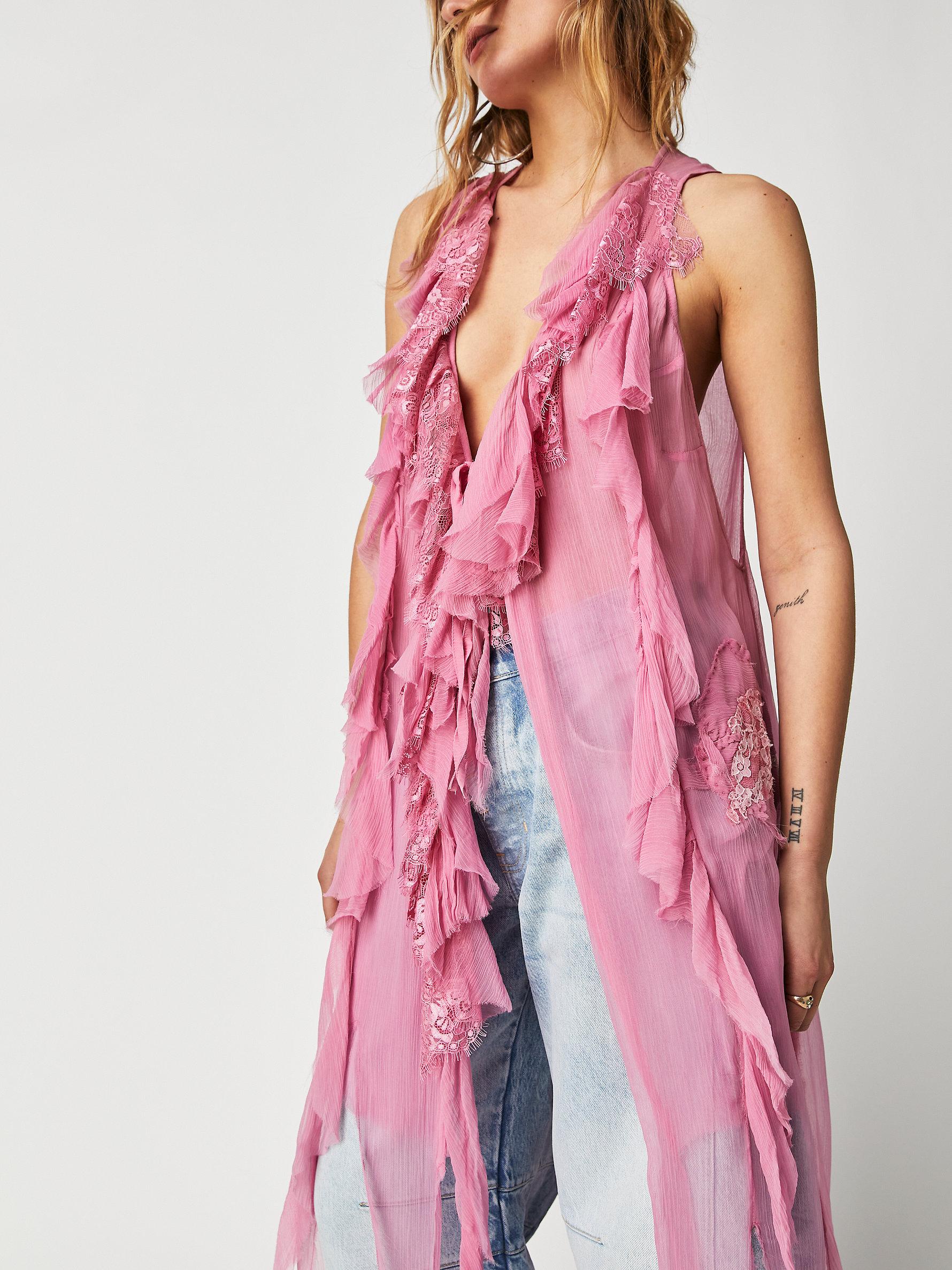 Free People Ragged Maxi Vest Top in Pink | Lyst