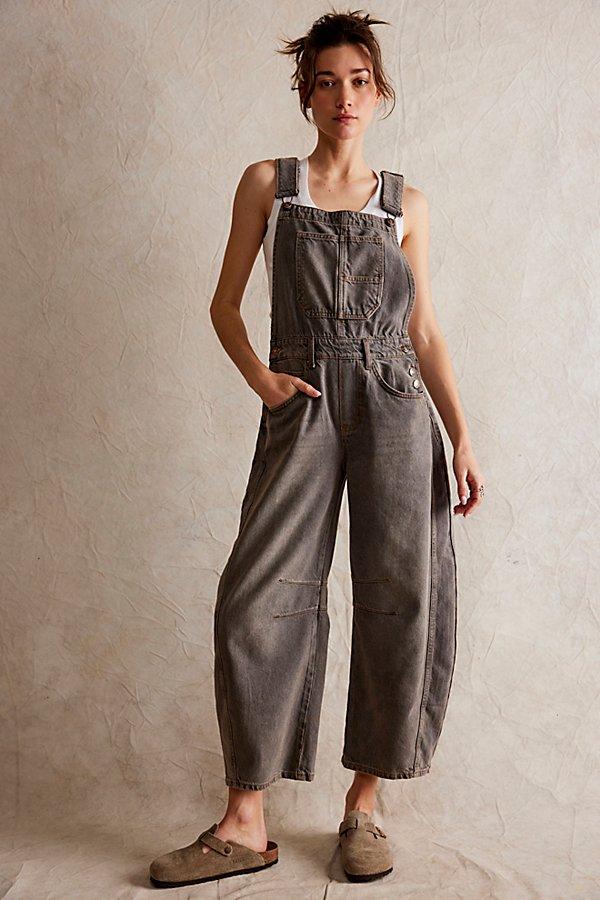 Free People Good Luck Barrel Dungarees in Brown | Lyst