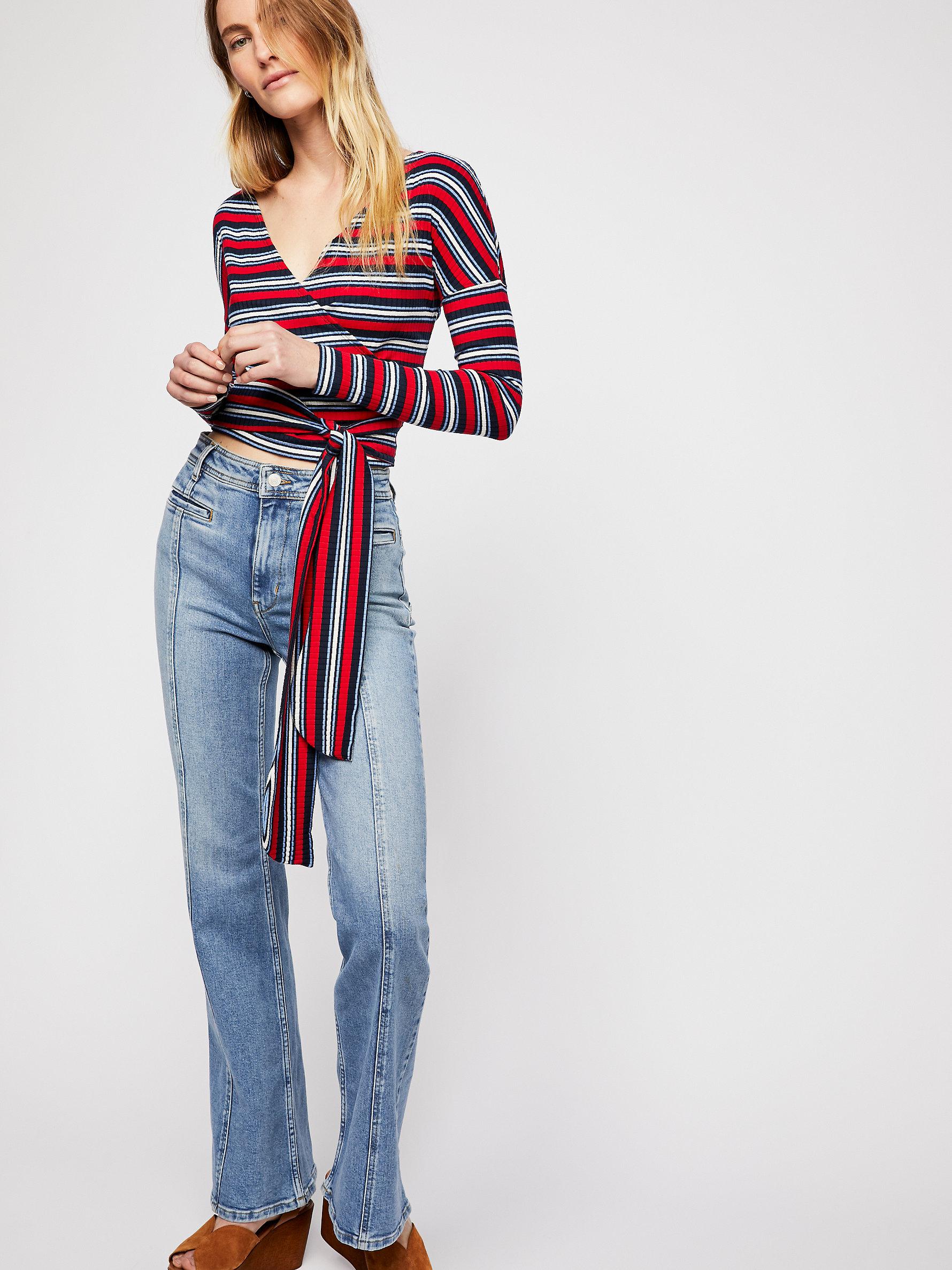 Free People Denim Firecracker Flare Jeans By We The Free in Red - Lyst