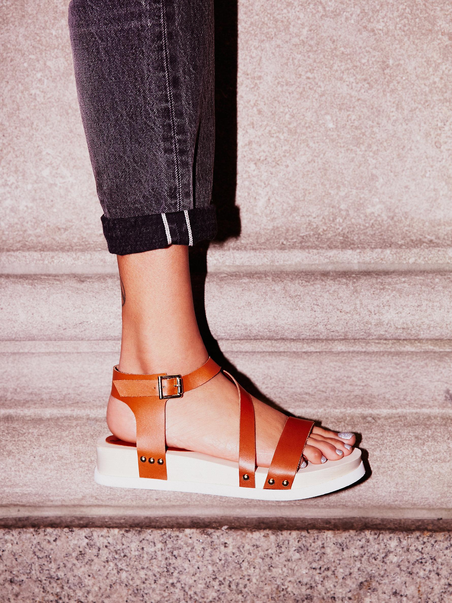 Free People Leather Sundown Flatform Sandal in Tan (Blue) - Lyst