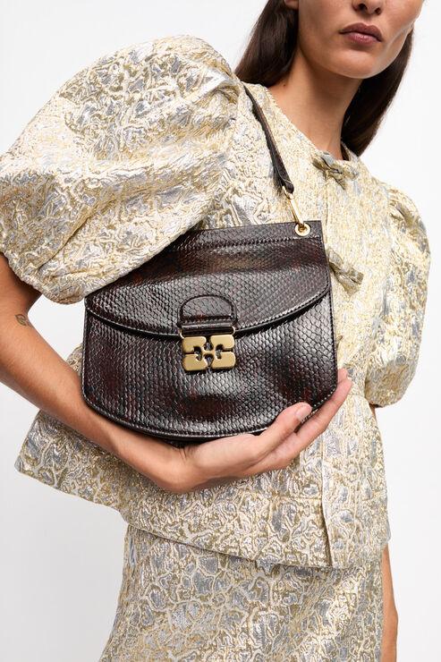 Ganni Snake Burgundy Small Apo-G Bag in Gray | Lyst