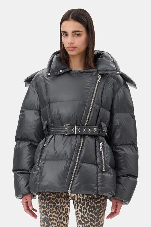 Ganni Shiny Nylon Puffer Jacket in Gray | Lyst