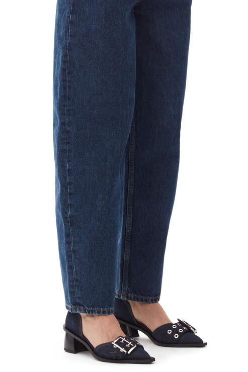 Ganni Denim Feminine Buckle Open Cut Pumps in Blue | Lyst