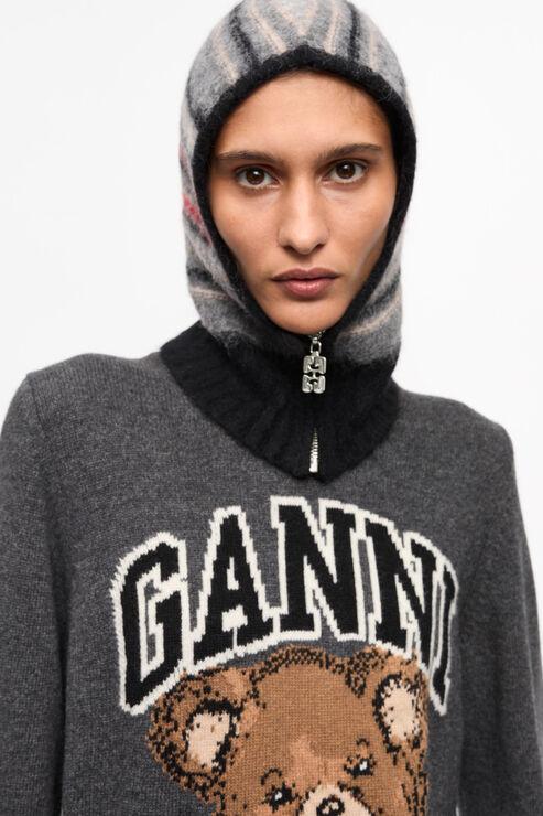 Ganni Striped Soft Wool Balaclava in Black | Lyst UK