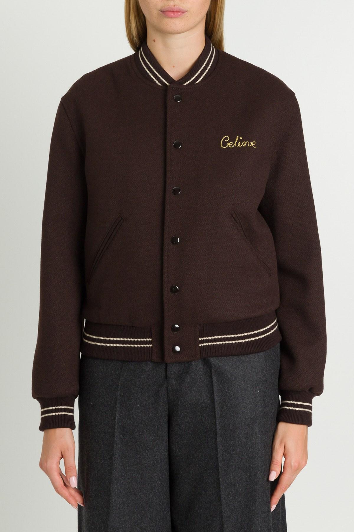 Celine Logo-embroidered Teddy Jacket in Brown | Lyst UK
