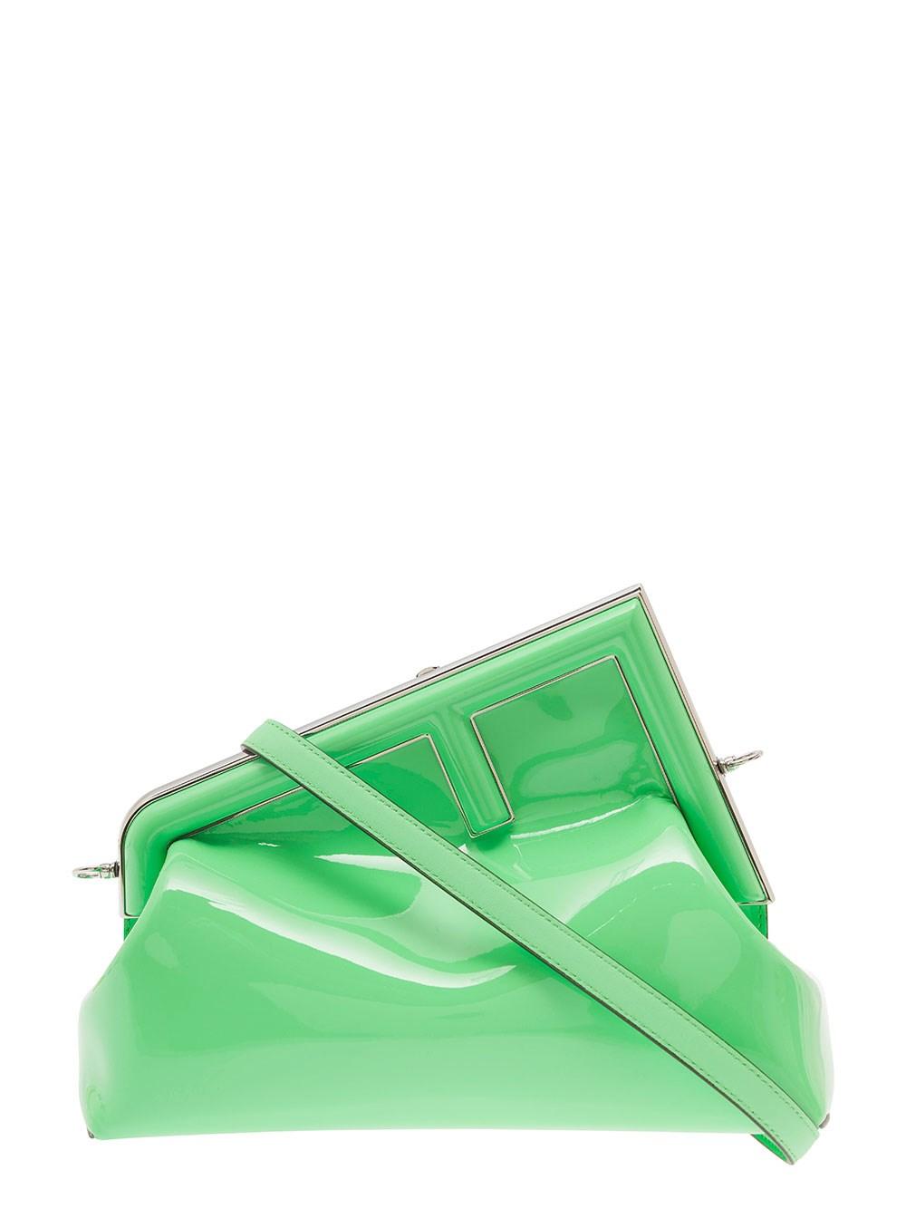 Fendi ' First Midi' Mint Handbag With Oversized Metal F Clasp In Patent ...