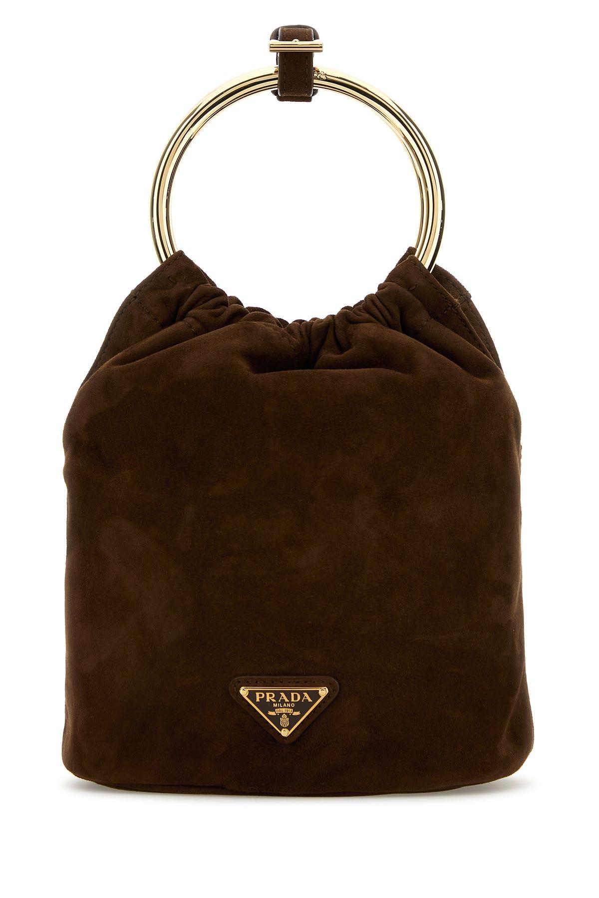 Prada Suede Bucket Bag in Brown | Lyst UK