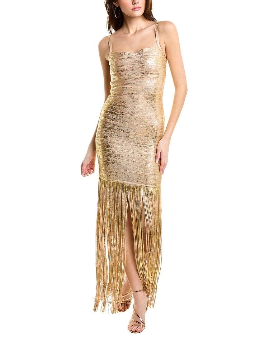 Hervé Léger Herve Leger Banded Foil Fringe Gown in Metallic | Lyst