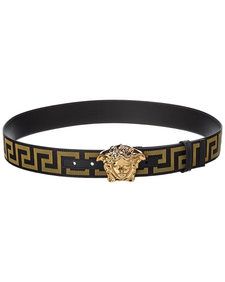 Versace Greca La Medusa Canvas & Leather Belt in Black for Men | Lyst