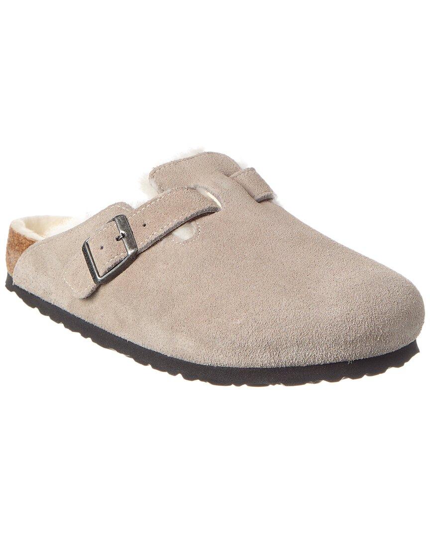 Birkenstock Boston Vl Suede & Shearling Clog in White | Lyst