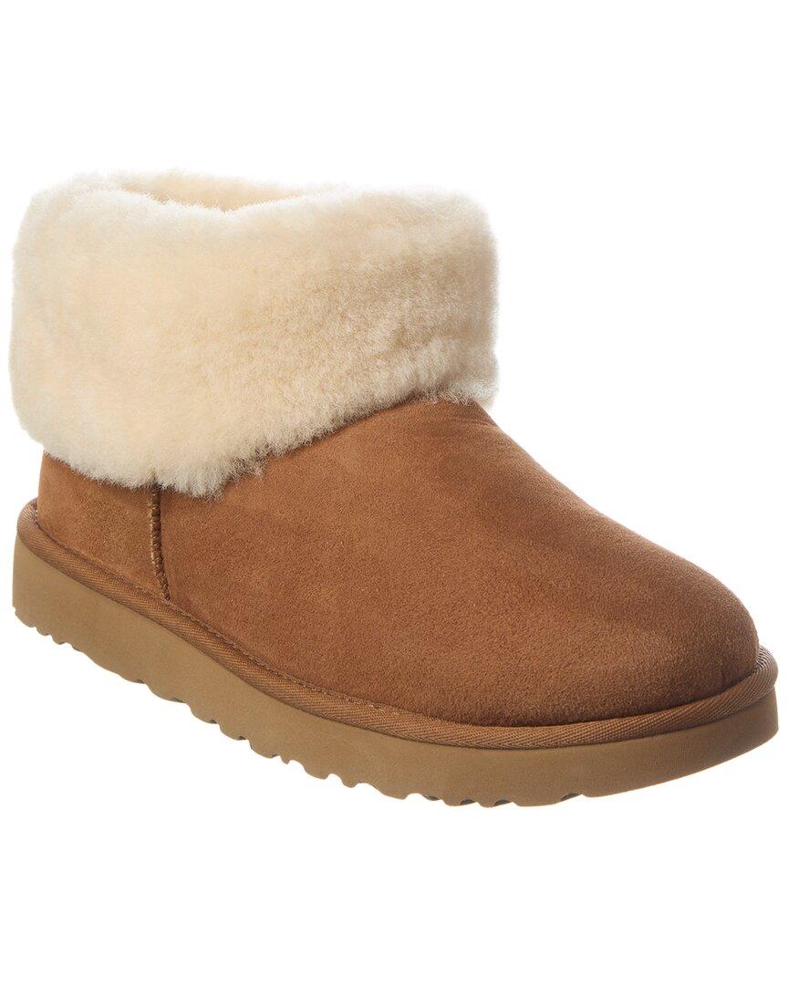 UGG Classic Mini Fluff Suede & Shearling Boot in Brown | Lyst