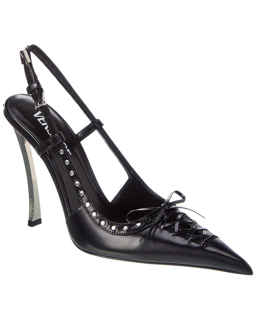 Versace Laced Pin-point Leather Slingback Pump in Black | Lyst