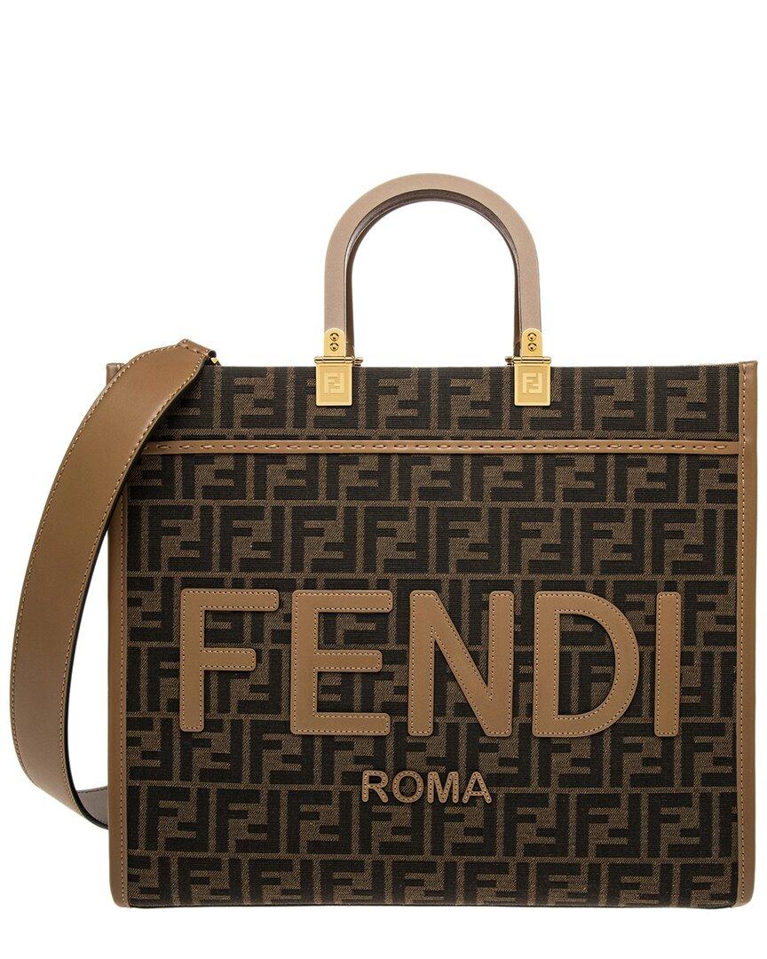 Fendi Roma Sunshine Medium Canvas & Leather Tote in Black | Lyst