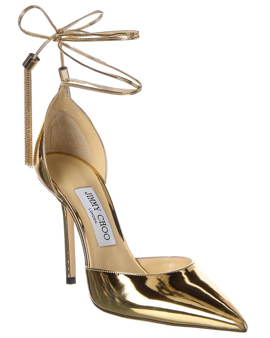 Jimmy Choo Diamond 100 Black Gold Leather Heels mihaciendamexican.com