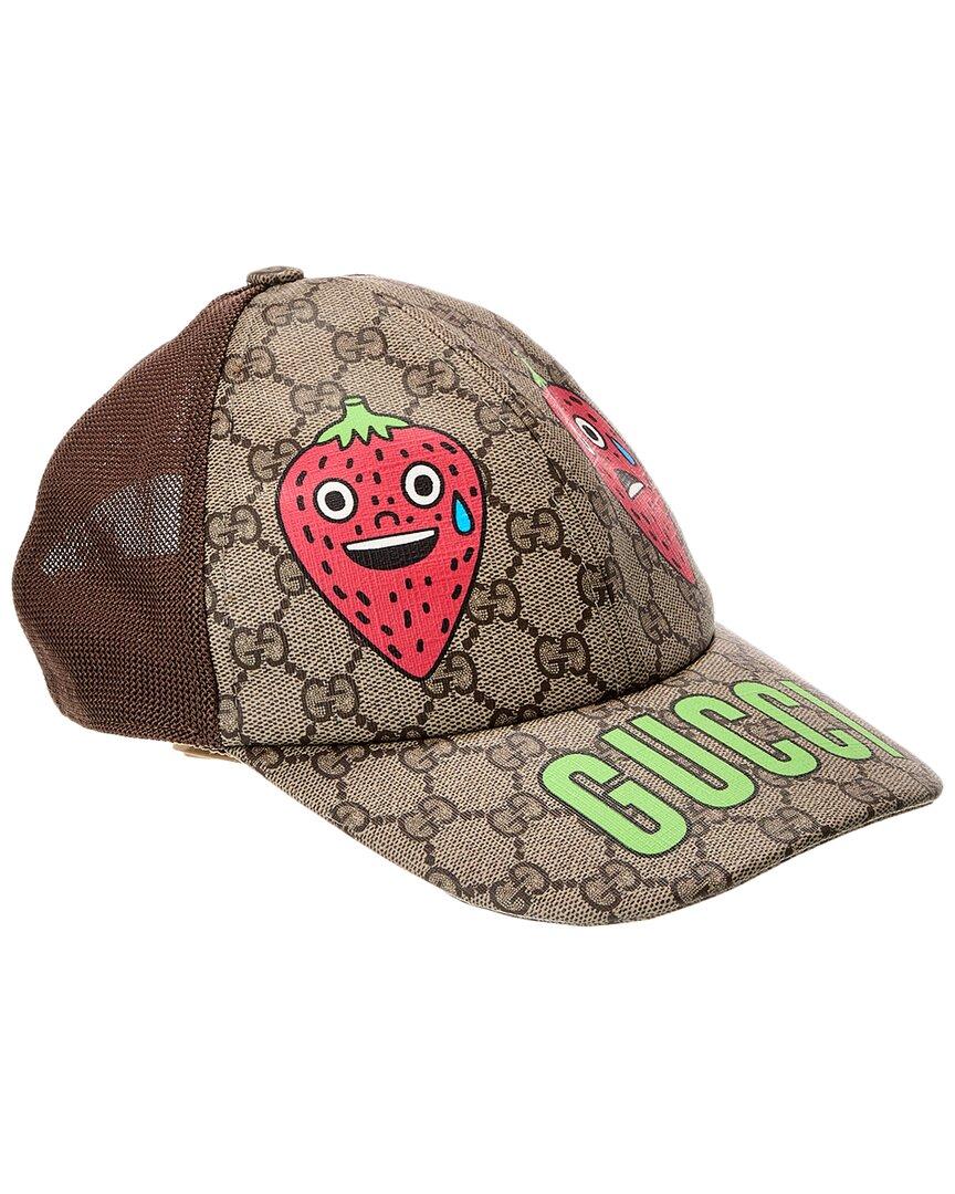 Gucci GG Supreme Canvas & Leather Baseball Cap in Brown | Lyst