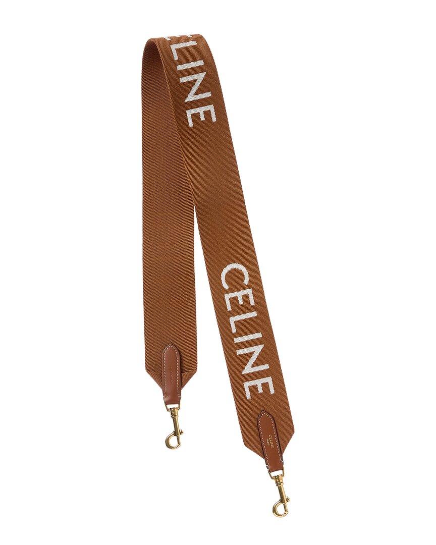 Celine Logo Wool & Leather Shoulder Strap in Brown | Lyst