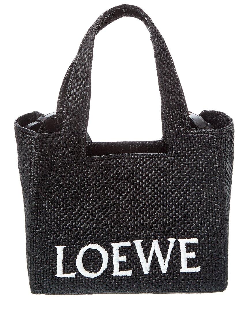 Loewe Font Medium Raffia Tote in Black | Lyst