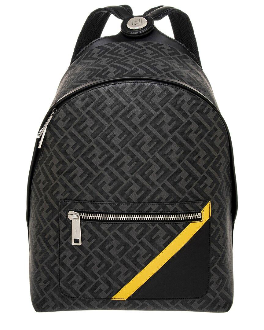 Fendi Chido Diagonal Canvas & Leather Backpack in Black | Lyst
