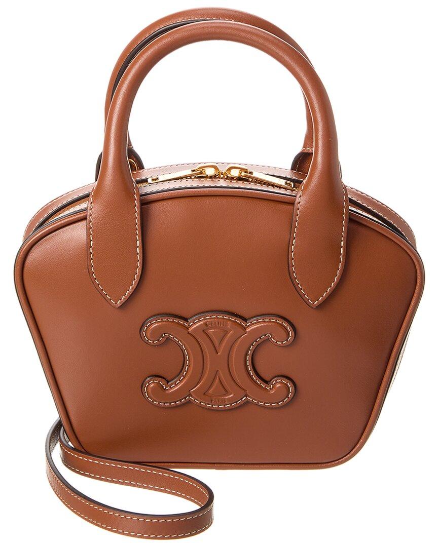 Celine Triomphe Mini Leather Bowling Bag in Brown | Lyst Celine Triomphe Mini Leather Bowling Bag in Brown | Lyst