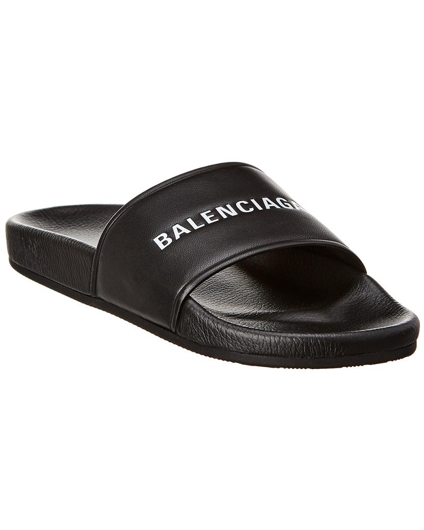 Balenciaga Logo Leather Slide in Black for Men - Save 60% - Lyst