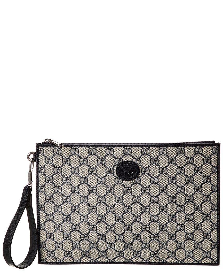 Gucci Interlocking G Gg Supreme Canvas & Leather Pouch in Gray | Lyst