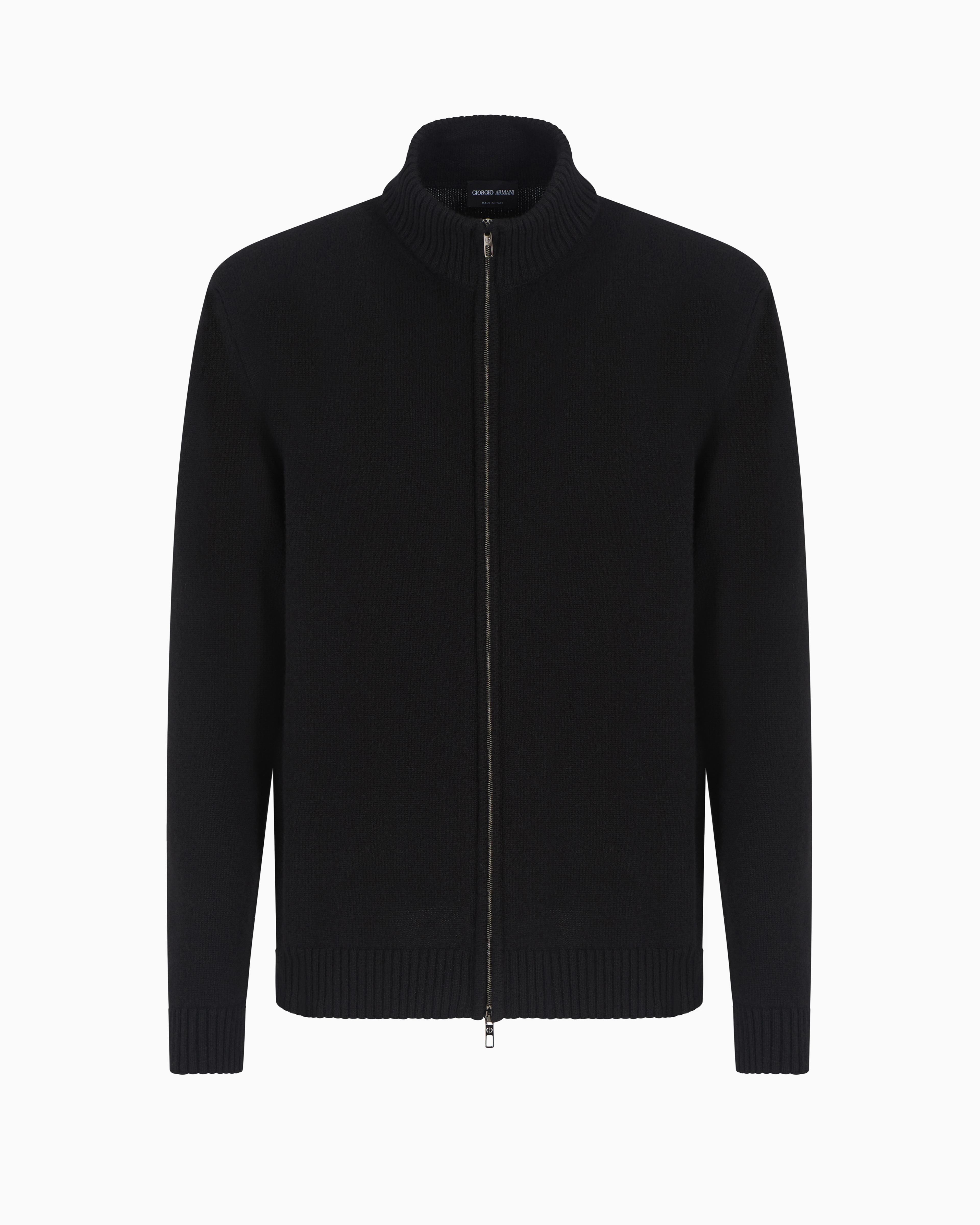 Giorgio Armani Cashmere Zip-Up Mock-Neck Cardigan in Black for Men | Lyst