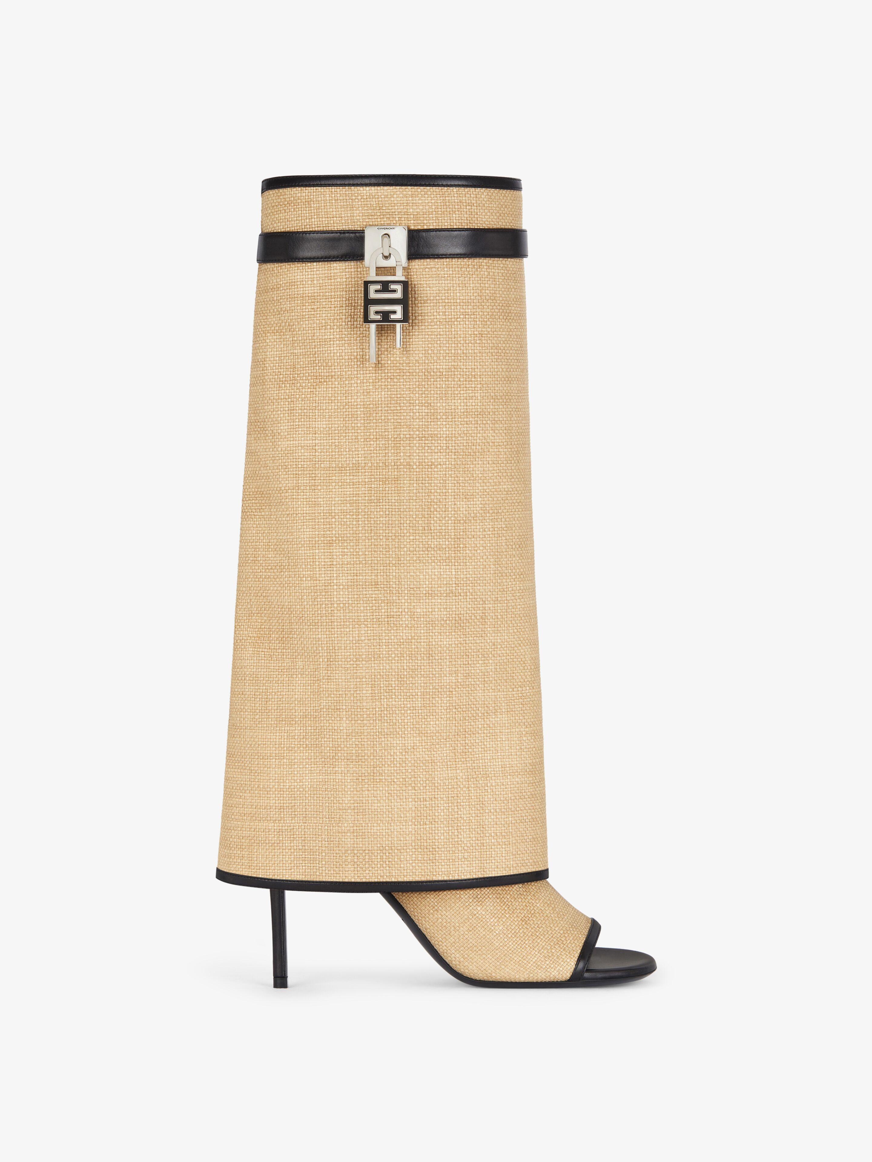 Givenchy Shark Lock Stiletto Sandal Boots In Raffia in Natural | Lyst ...
