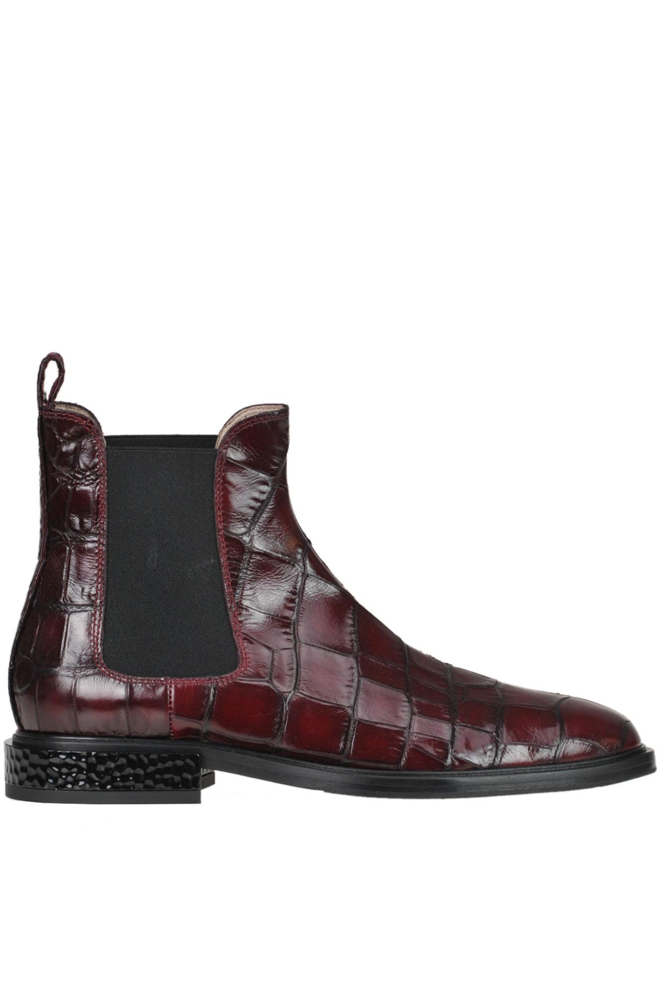 Alberto Gozzi Crocodile Print Leather Beatles Ankle Boots in Bordeaux ...